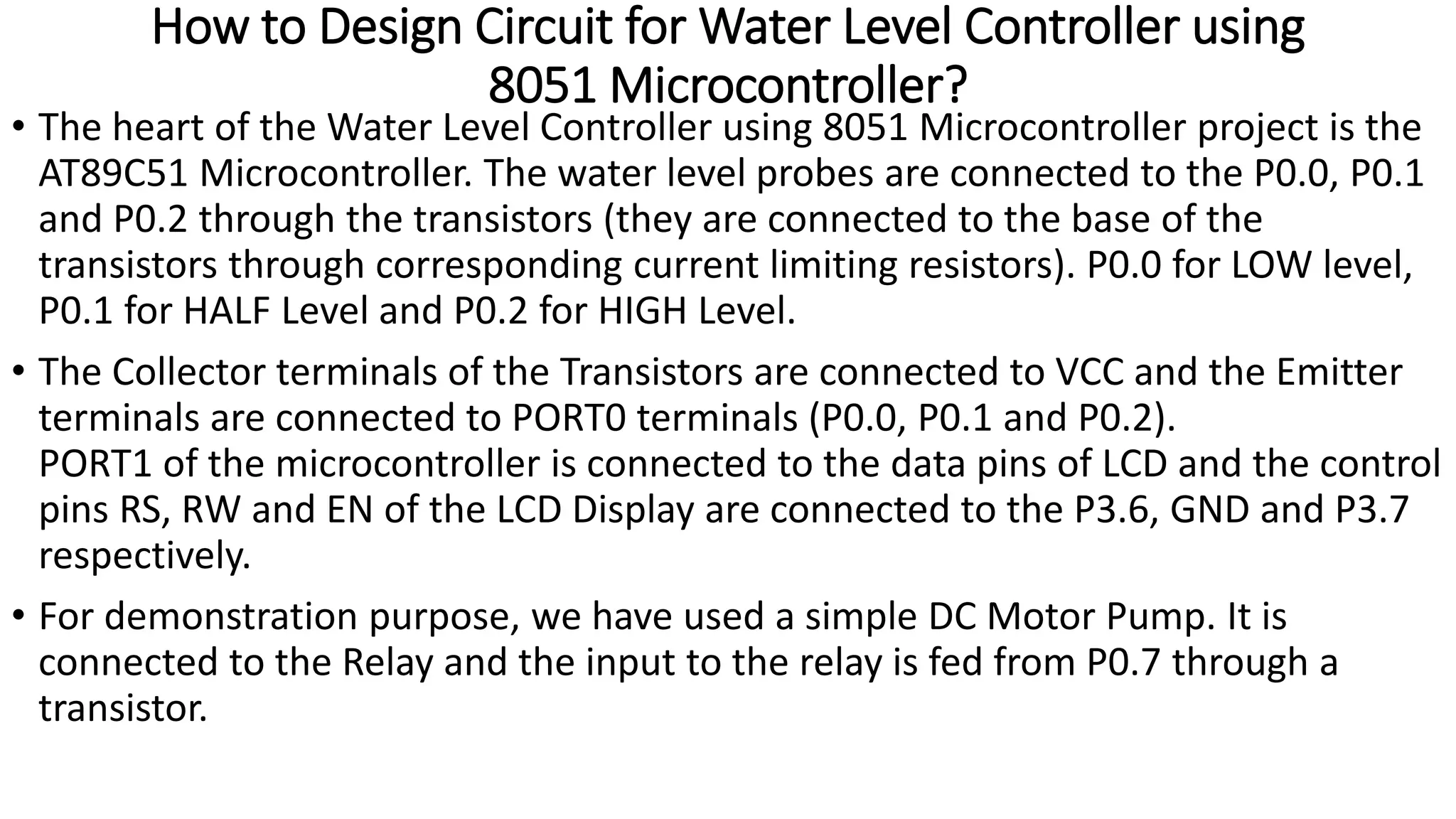 Water Level Controller Using 8051 Microcontroller Ppt