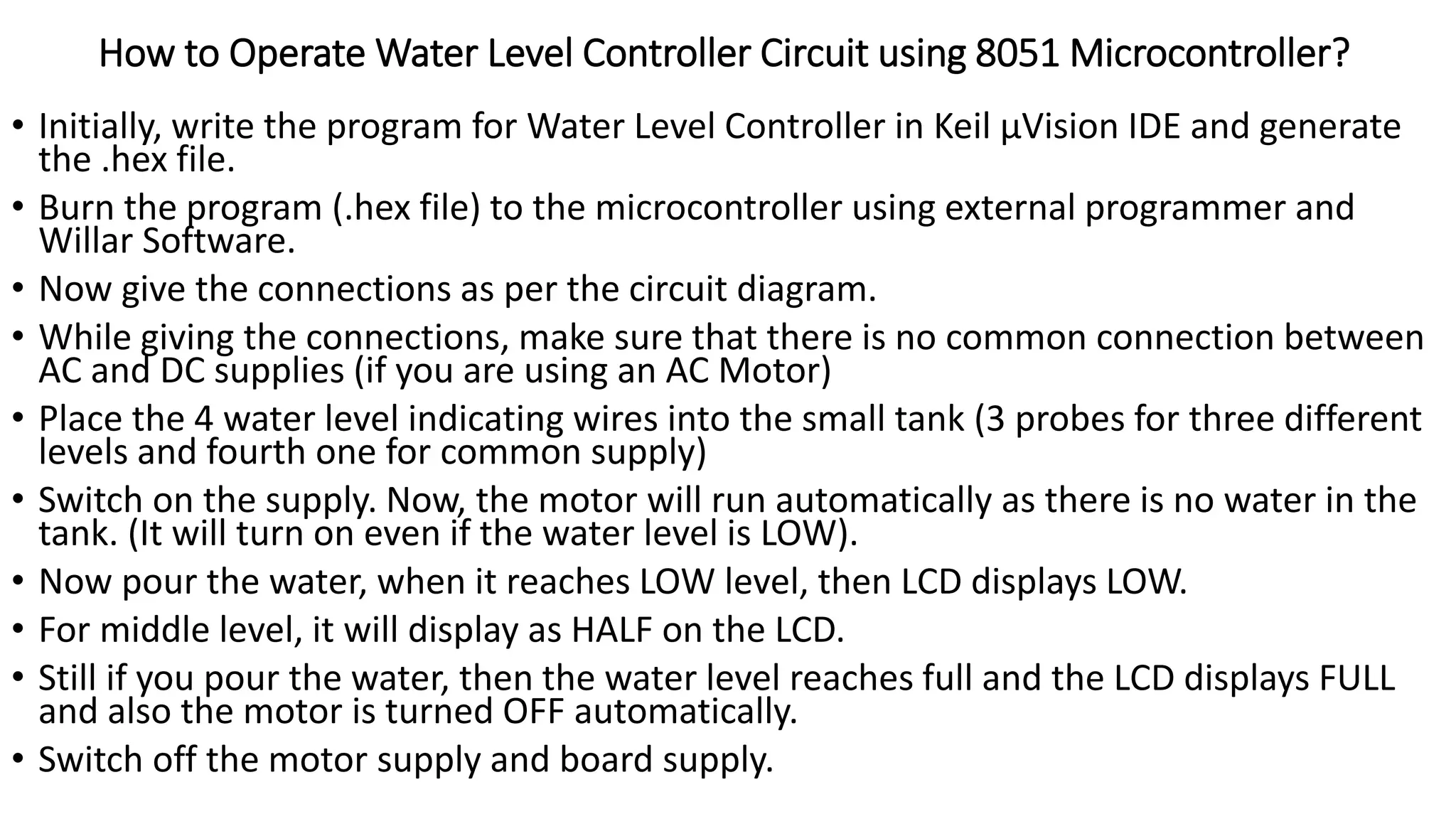 Water Level Controller Using 8051 Microcontroller Ppt