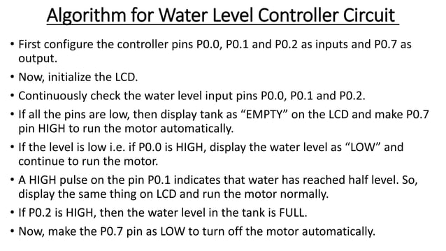 Water level controller using 8051 microcontroller | PPTX