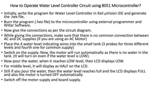 Water Level Controller Using 8051 Microcontroller Ppt