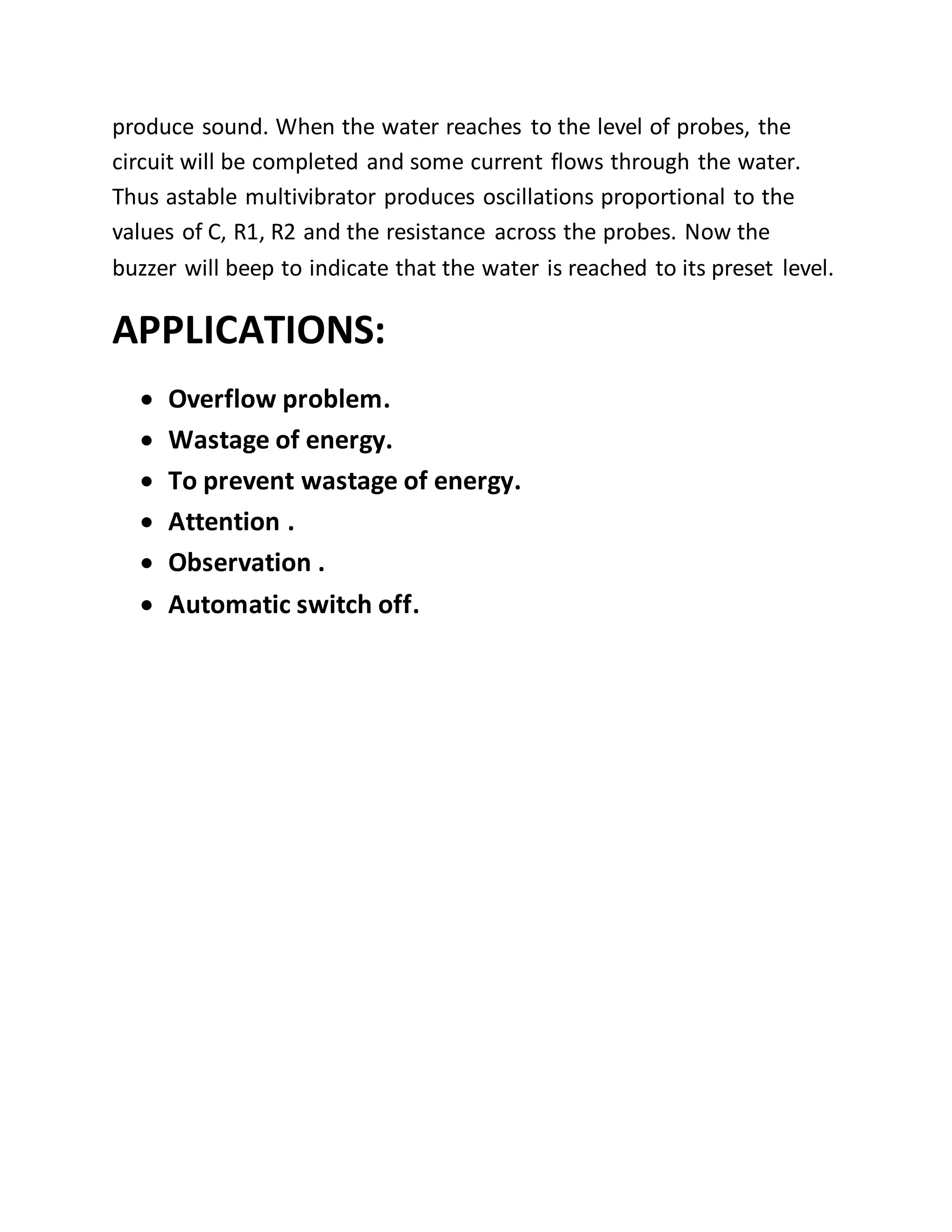 Water level indicator alarm circuit using ic ne 555 timer ic | DOCX