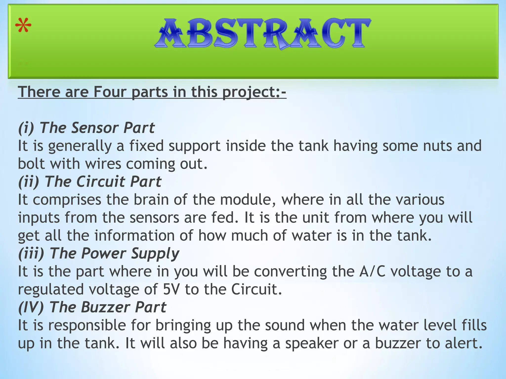 Water level indicator(mini project ppt) | PPT