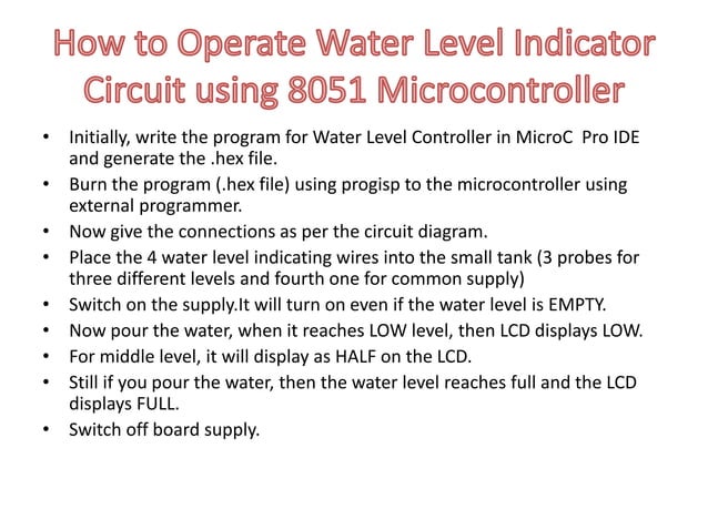 Water Level Indicator Using 8051 Microcontroller Pptx