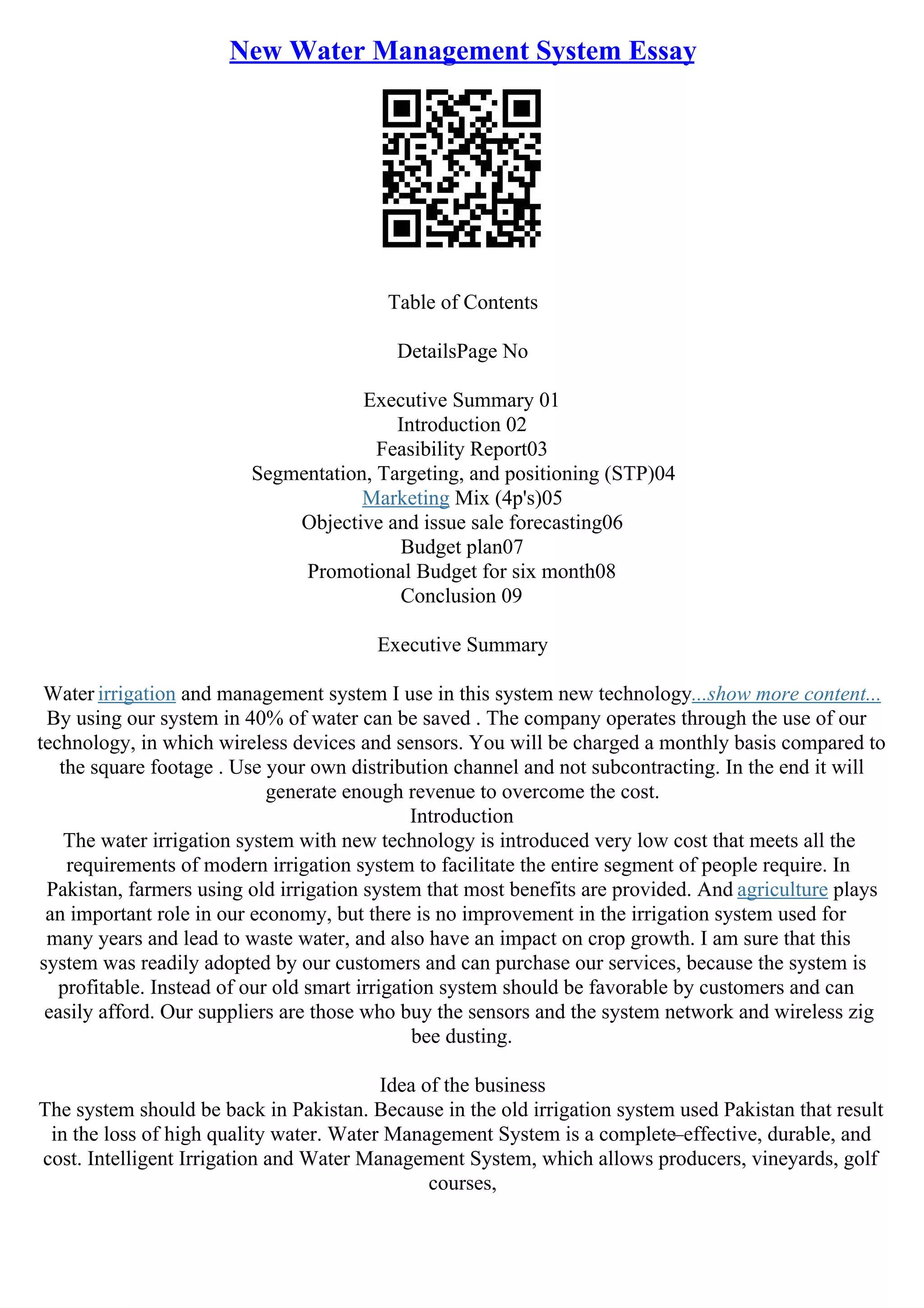 Water Management Essay | PDF