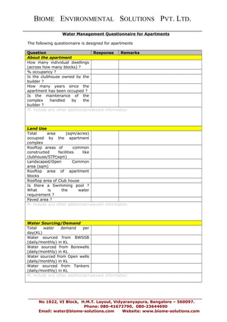 Water management questionnaire for apartments | DOC