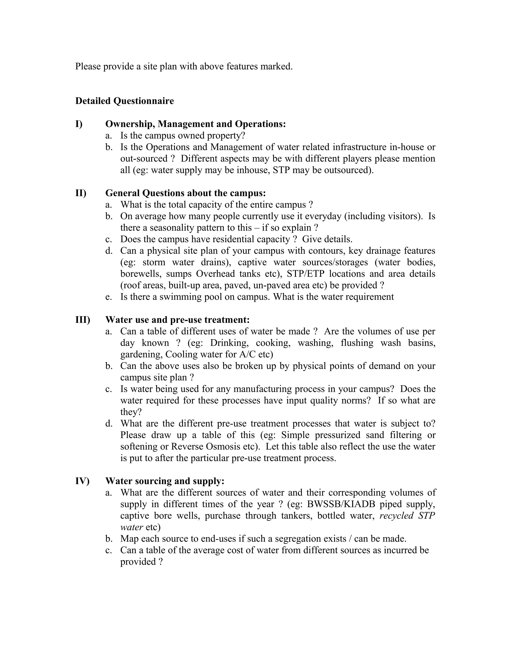 Water management questionnaire for industrial and institutions | DOC ...