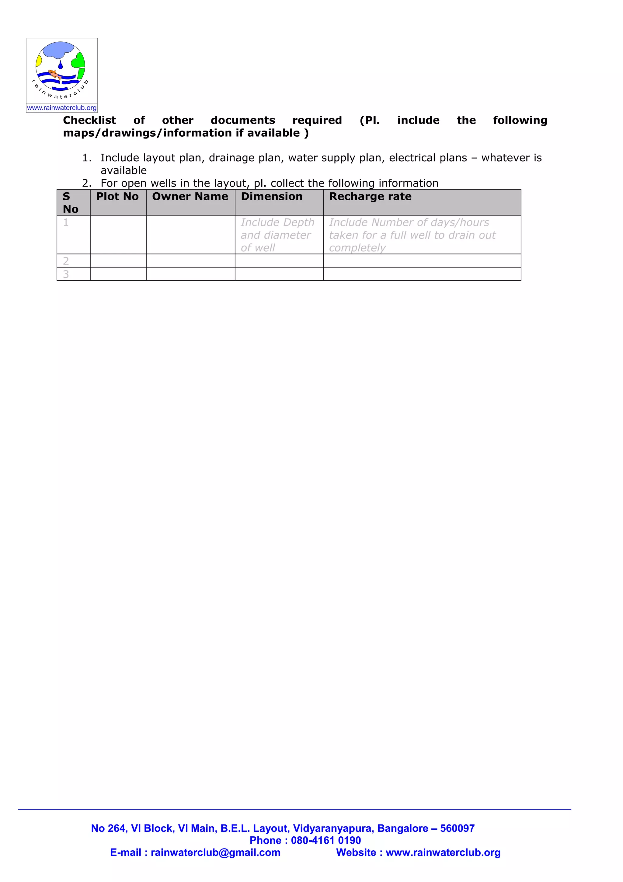 Water management questionnaire for layouts | DOC