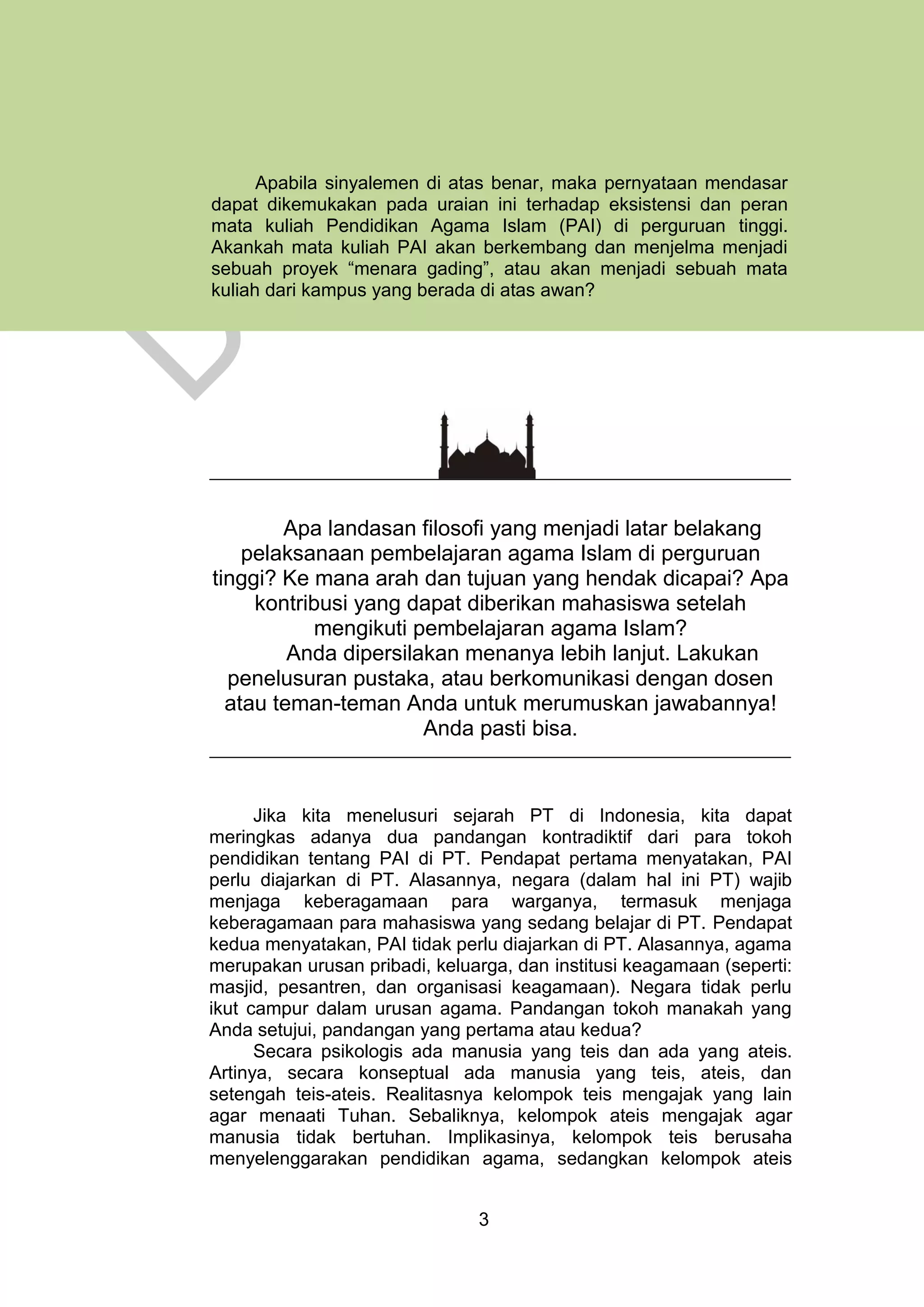 Pendidikan Agama ISlam Dalam Perguruan Tinggi | PDF