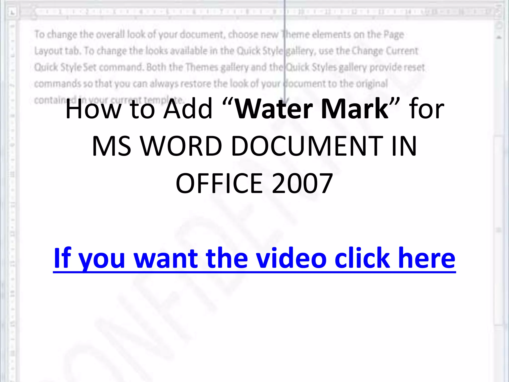 How to Watermark in ms word document | PPTX