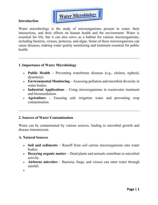 Water Microbiology for B.Sc. Botany & Biotechnology SEM-3 students | PDF