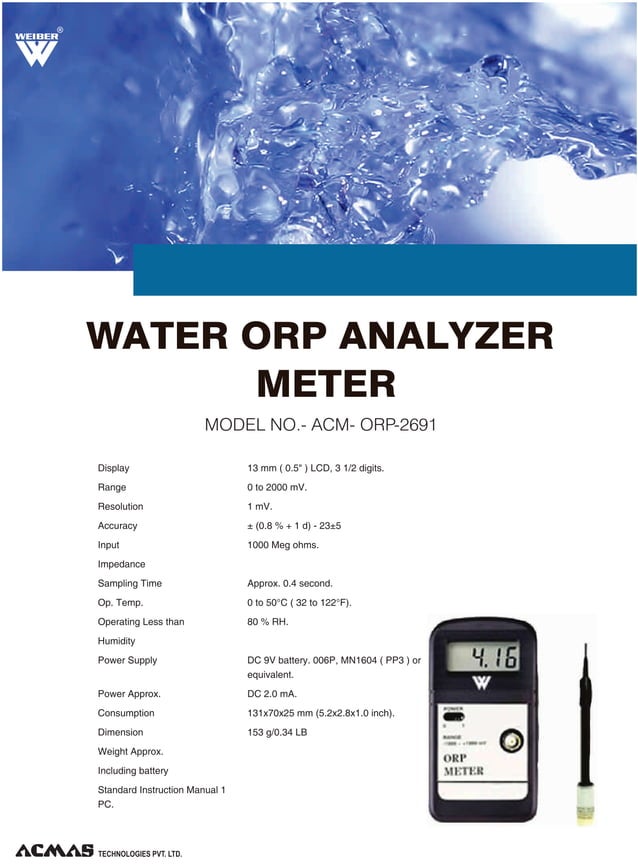 Water ORP Analyzer Meter by ACMAS Technologies Pvt Ltd. | PDF