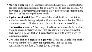 WATER POLLUTION CONTROL, VARIOUS SOURCES AND EFFECTS | PPTX