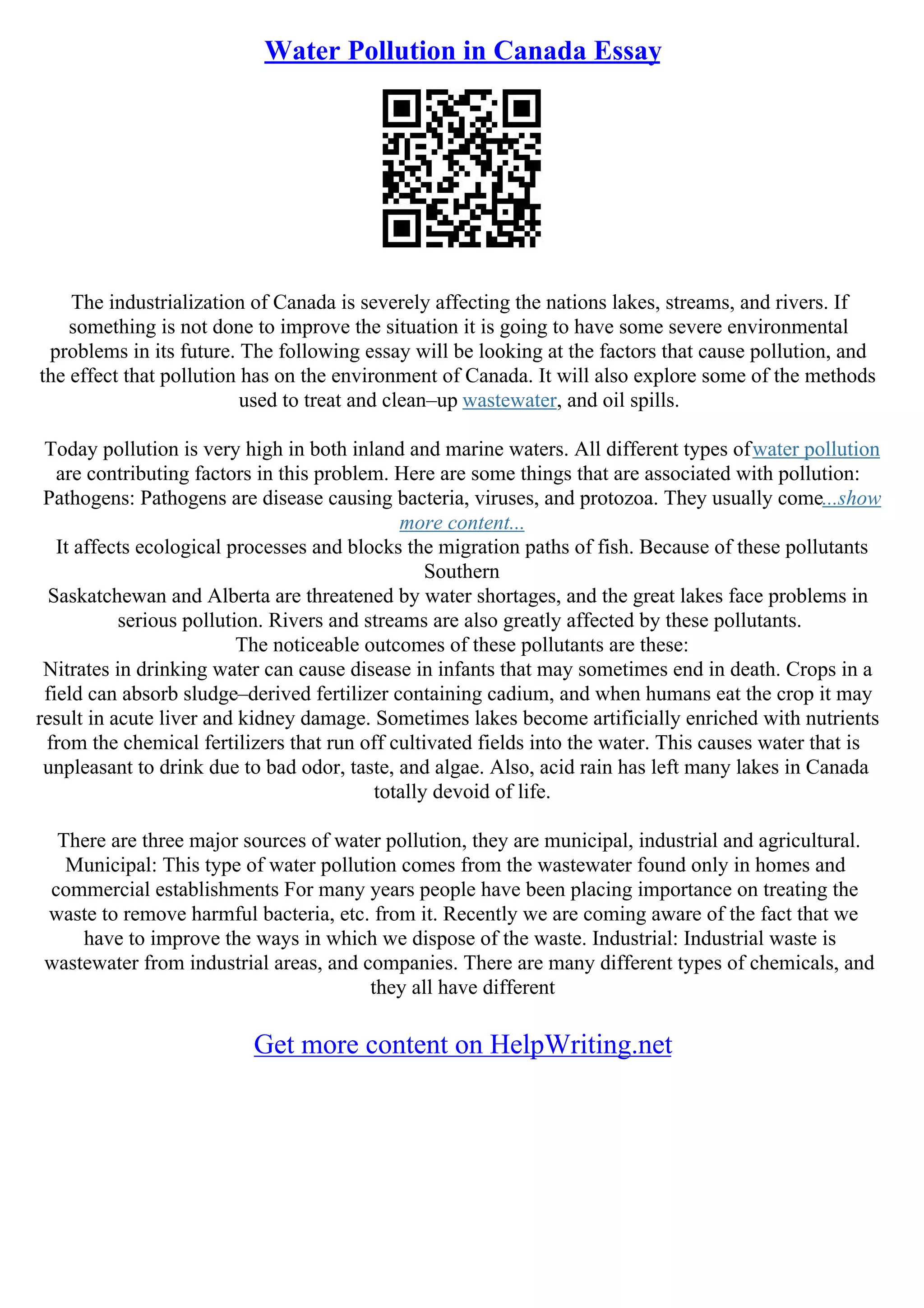 Water Pollution Essay | PDF