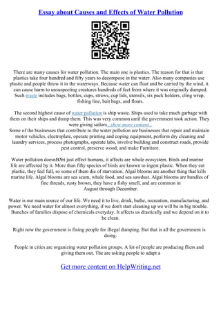Water Pollution Essay | PDF