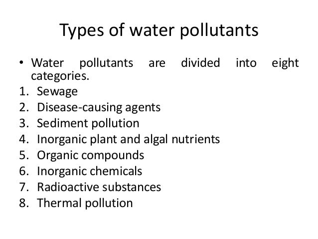 Water pollution, types