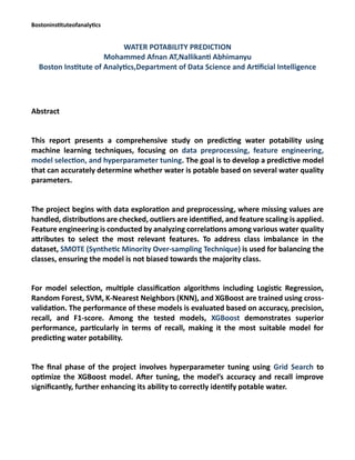 Water Potability Prediction: Ensuring Safe and Clean Water | PDF