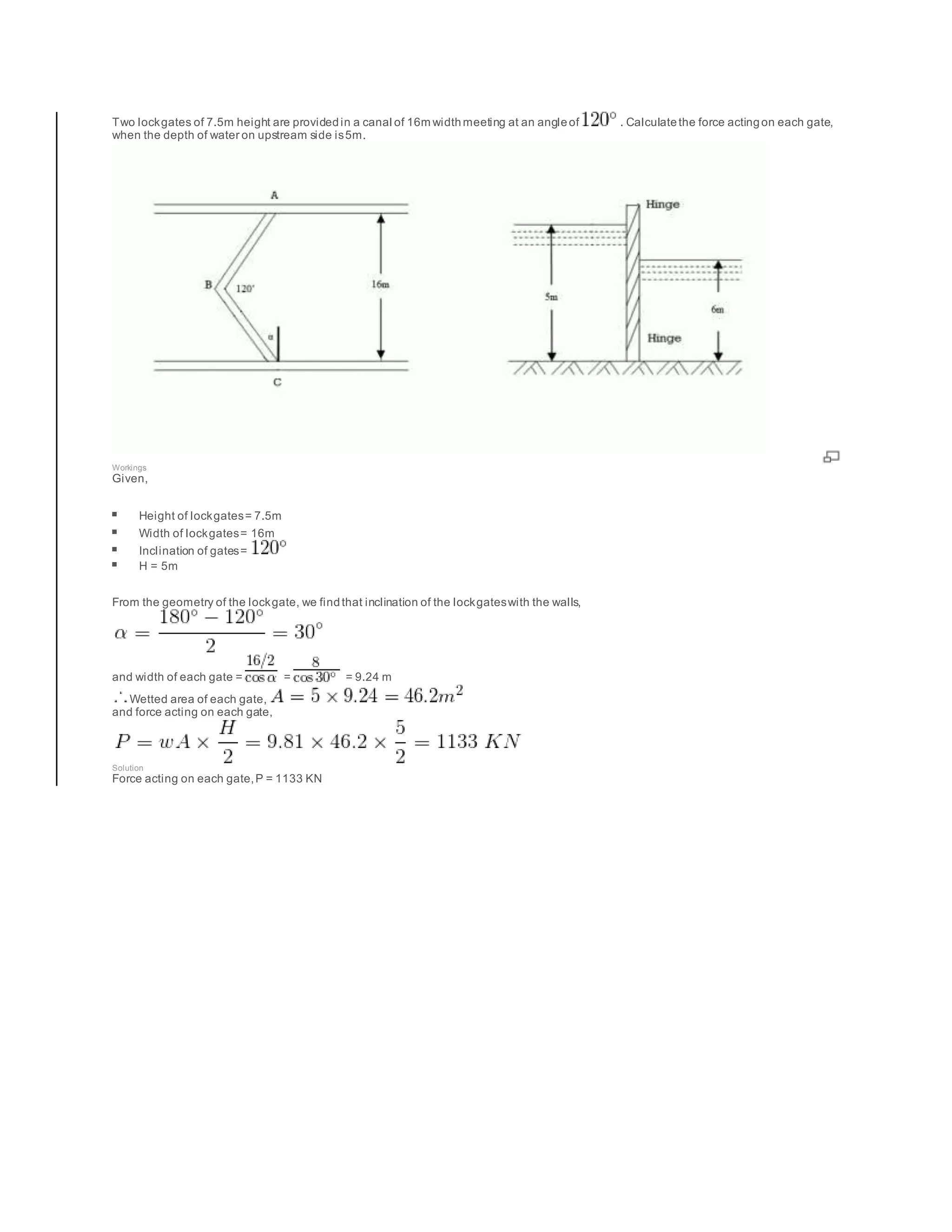 Water pressure on lock gate | DOCX