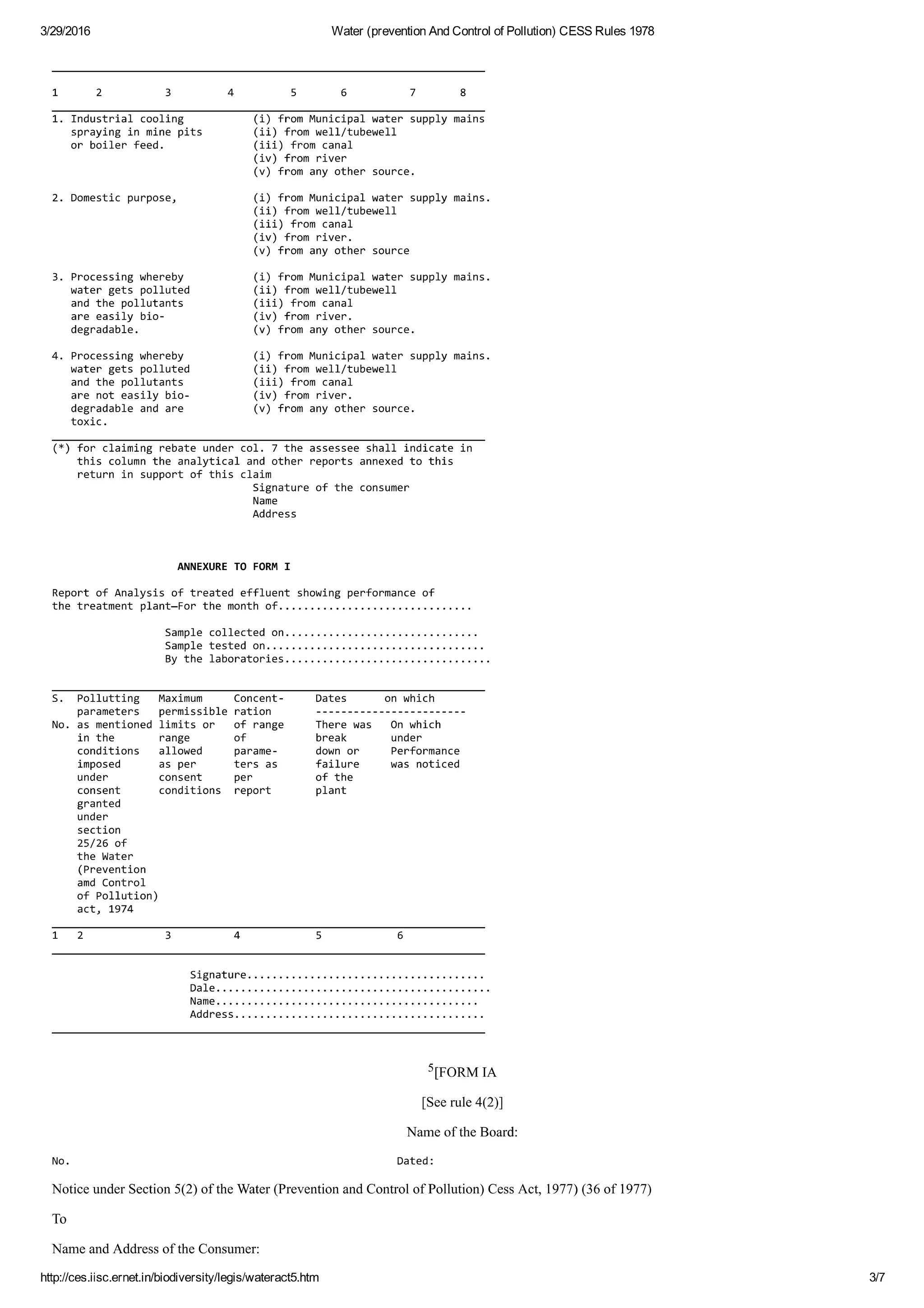 Water (prevention and control of pollution) cess rules 1978 | PDF