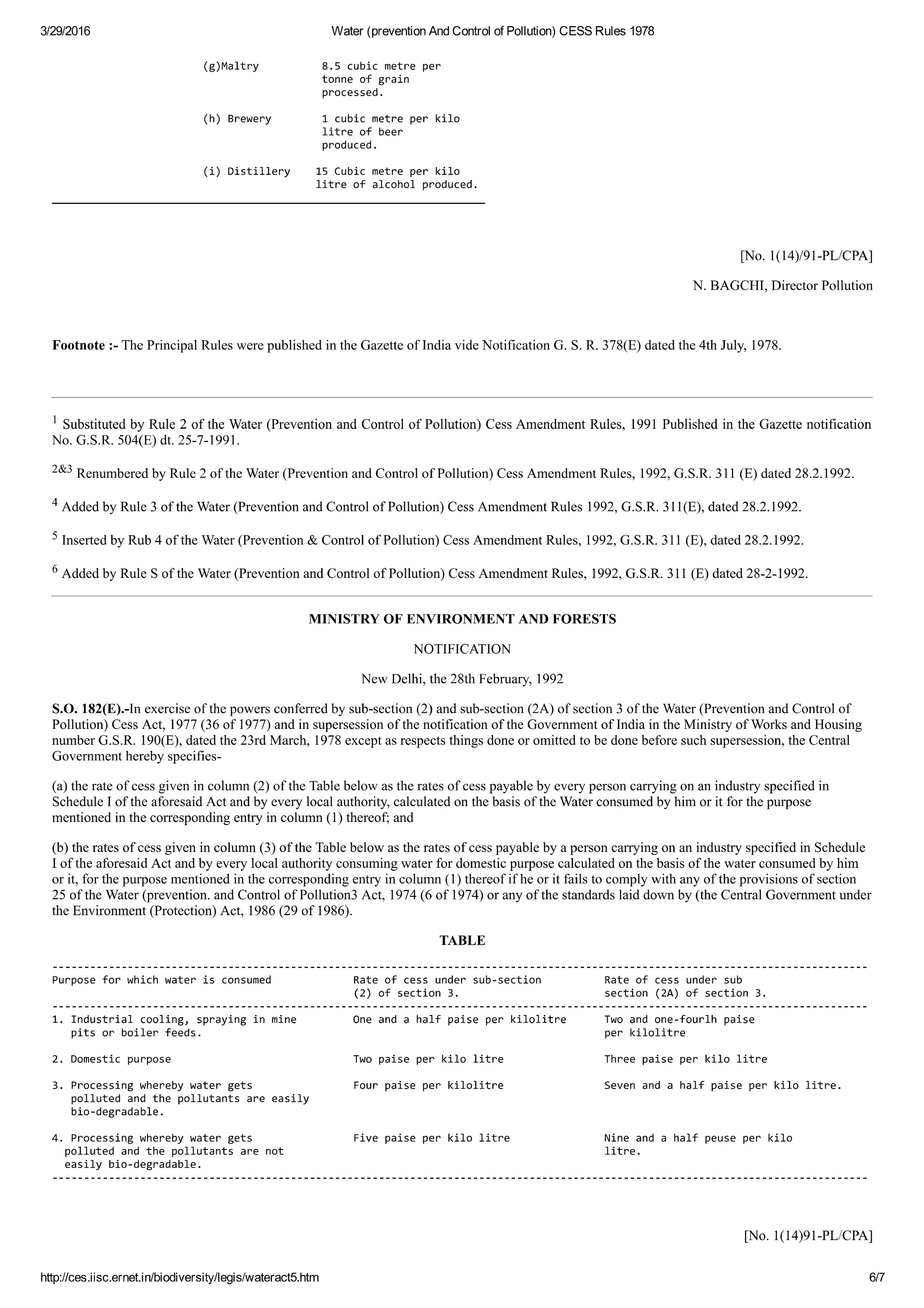 Water (prevention and control of pollution) cess rules 1978 | PDF