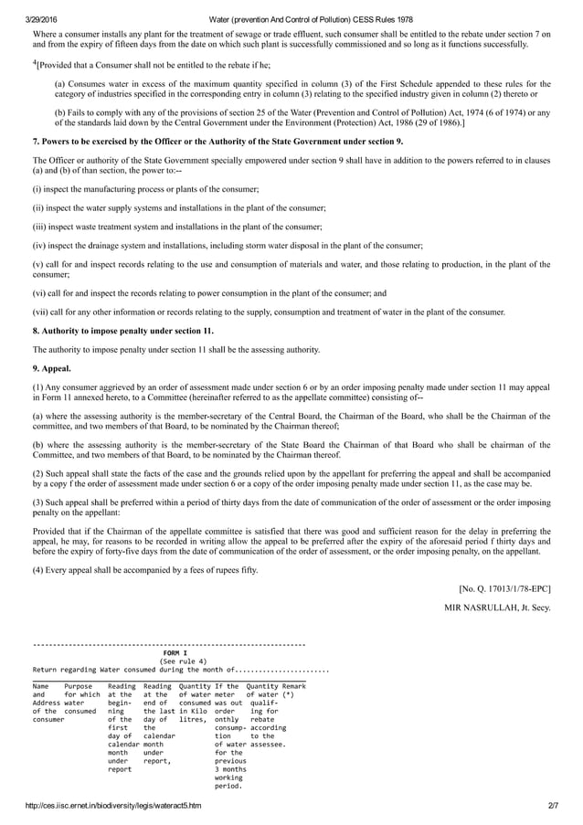 Water (prevention and control of pollution) cess rules 1978 | PDF
