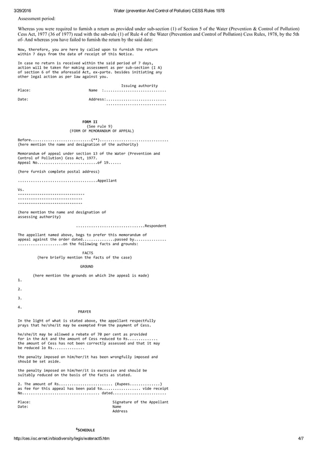 Water (prevention and control of pollution) cess rules 1978 | PDF