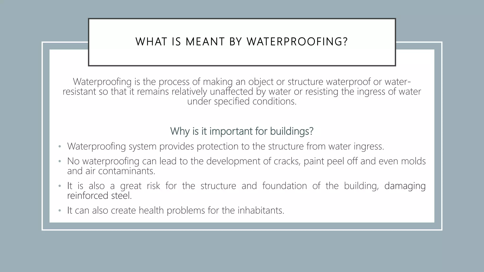 Waterproofing in buildings | PPTX