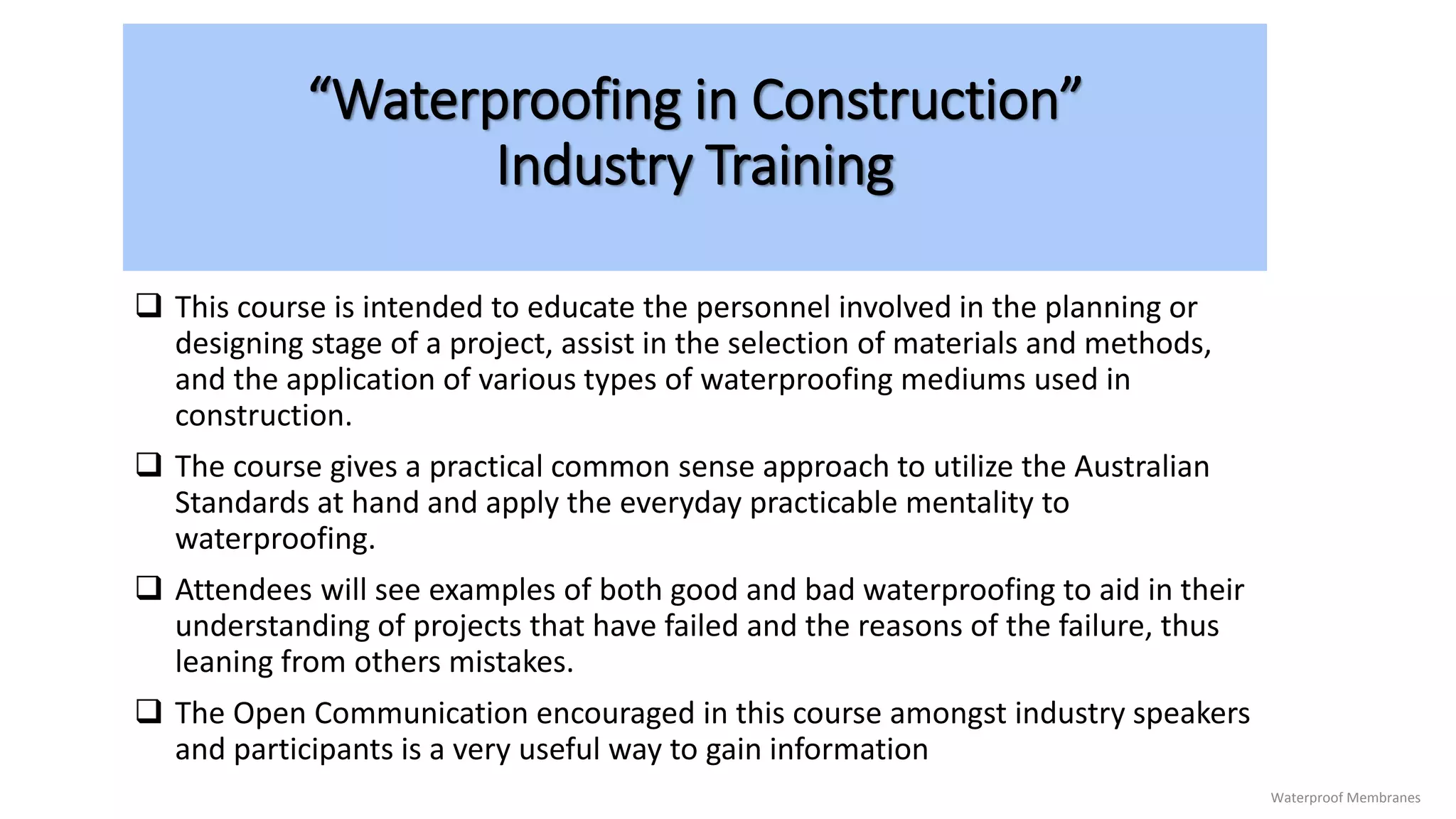 Waterproofing Failures & Defects Australia | PPTX