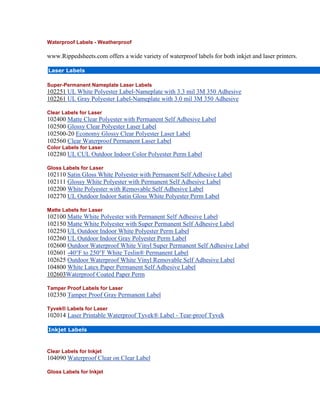 Waterproof labels rippedsheets | PDF