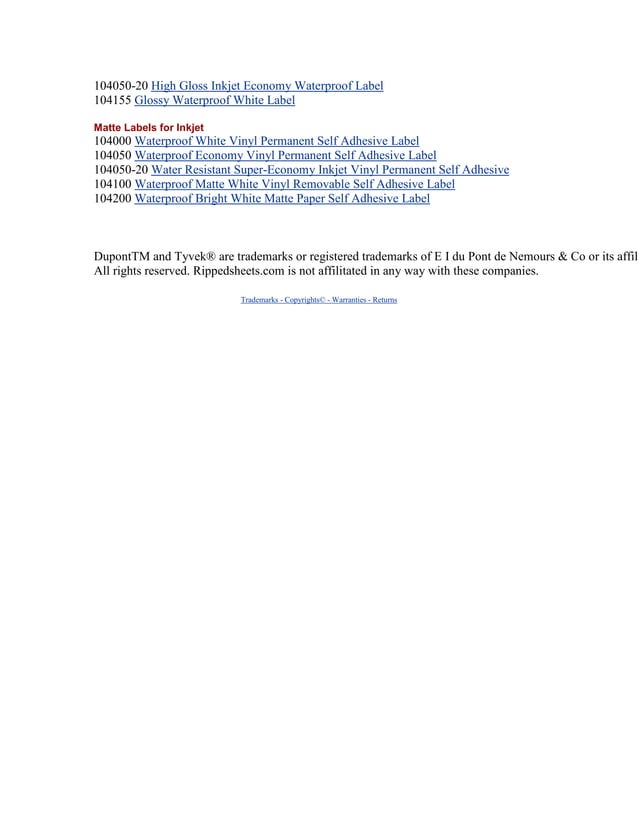 Waterproof labels rippedsheets | PDF