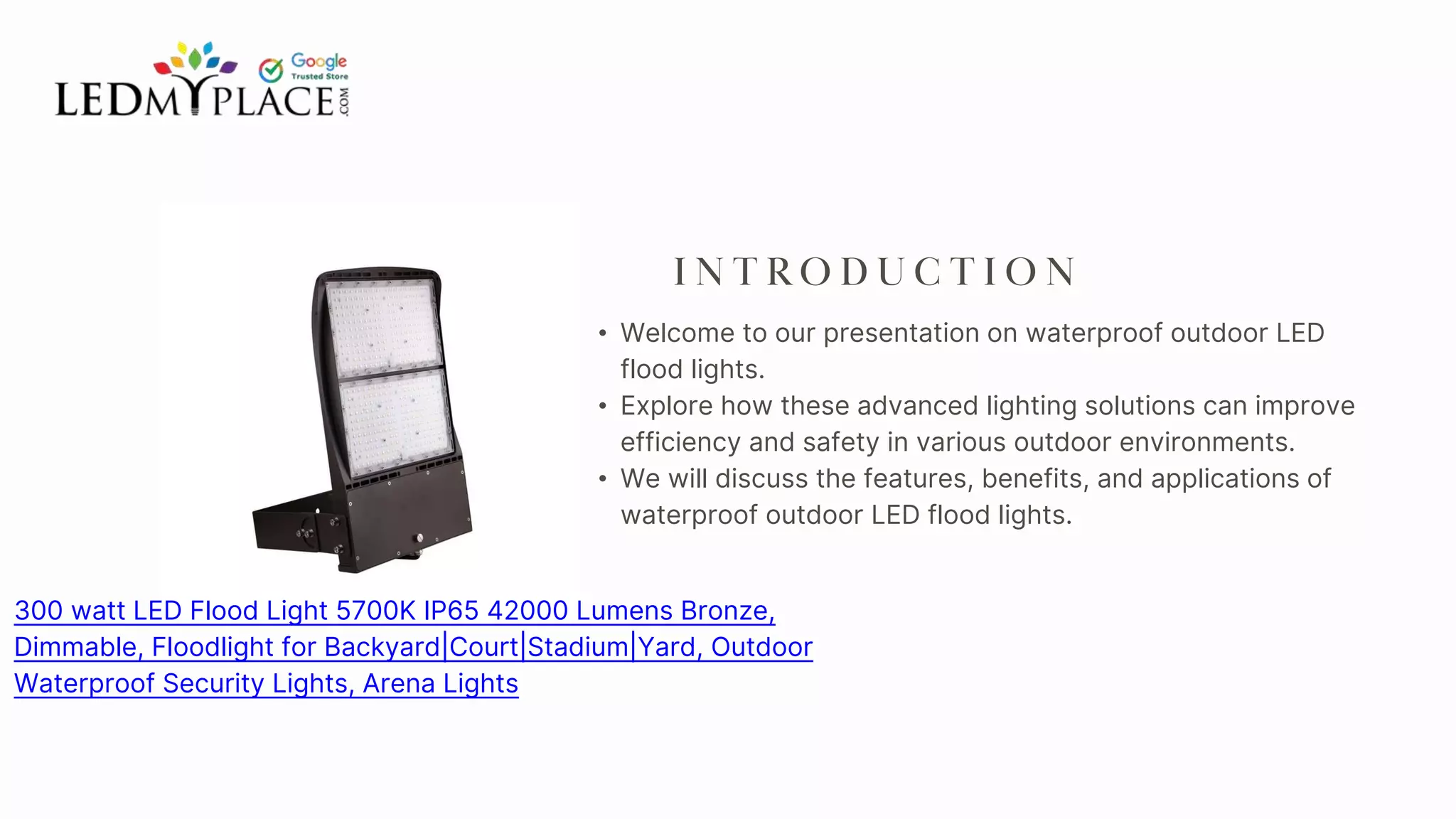 Waterproof Outdoor LED Flood Lights Enhancing Efficiency and Safety | PPTX