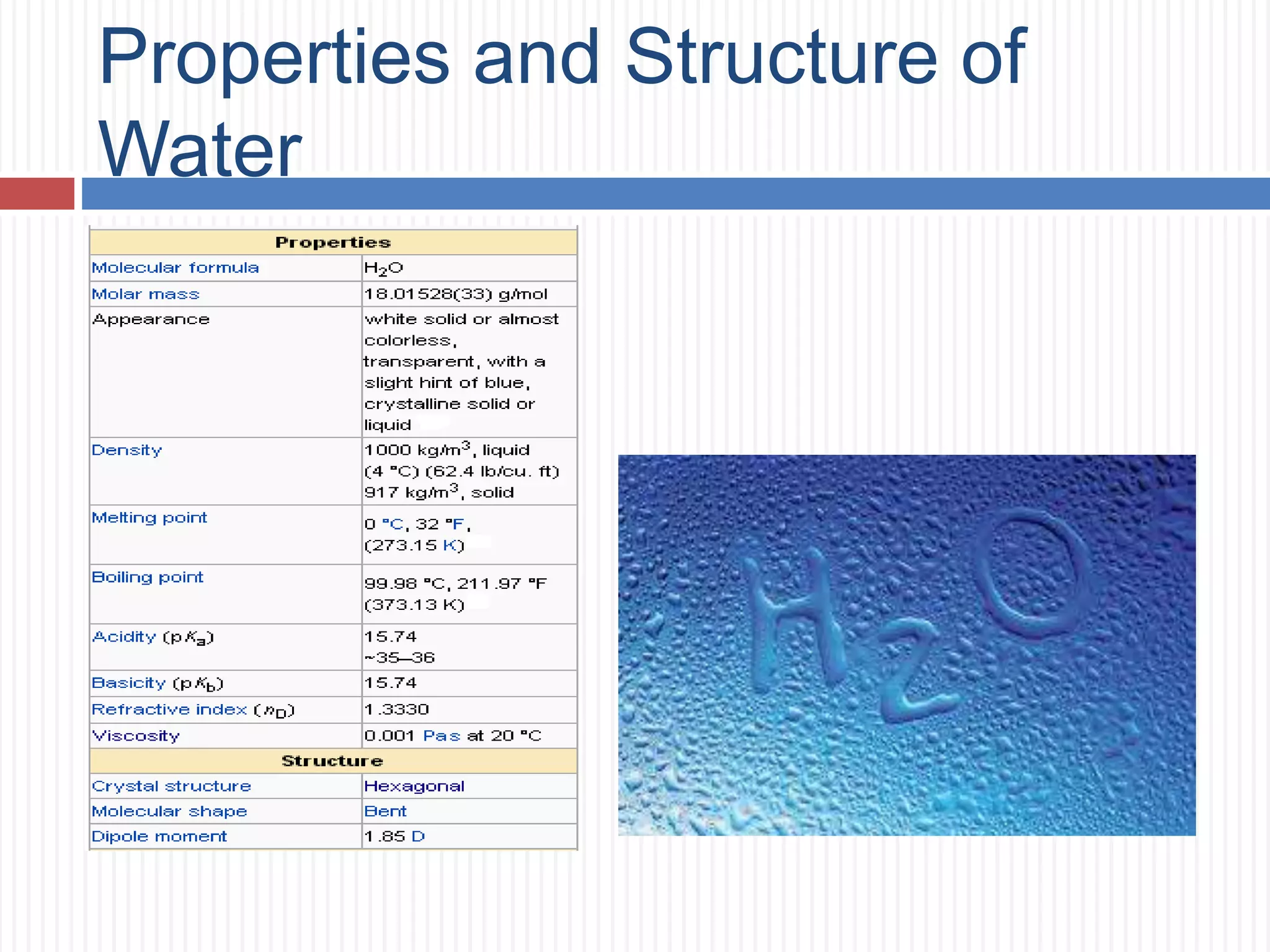 Water Properties, Structure and Benefits | PPTX
