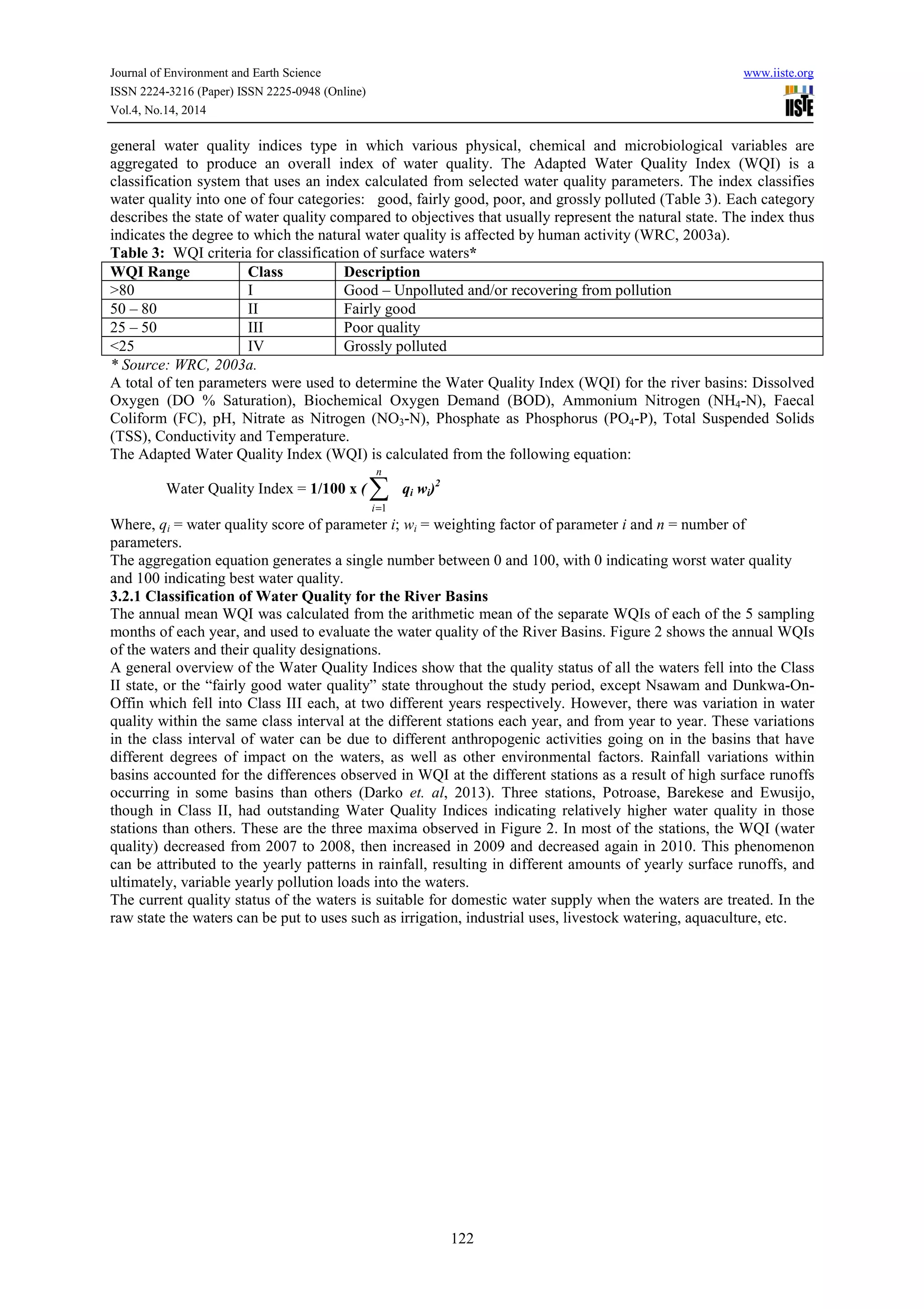 Water quality assessment of the southwestern and coastal river systems ...