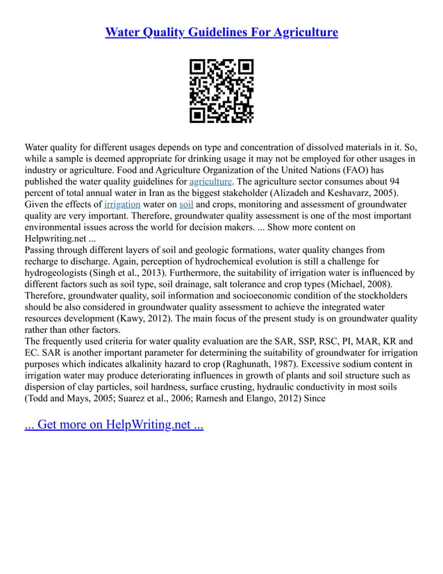 Water Quality Guidelines For Agriculture | PDF