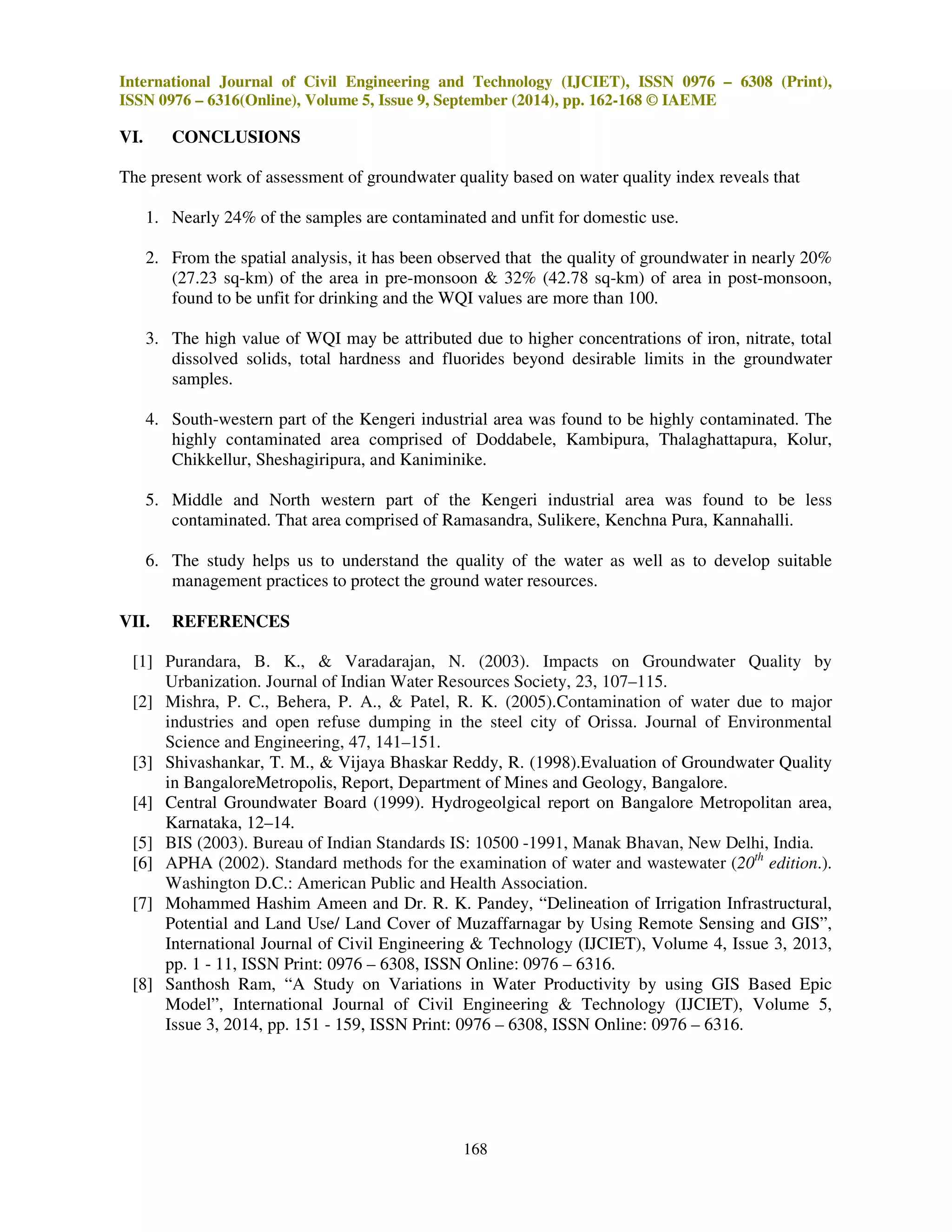 Water quality index mapping of kengeri industrial area of bangalore ...