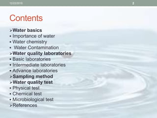 Water quality laboratories and different water quality testing | PPTX