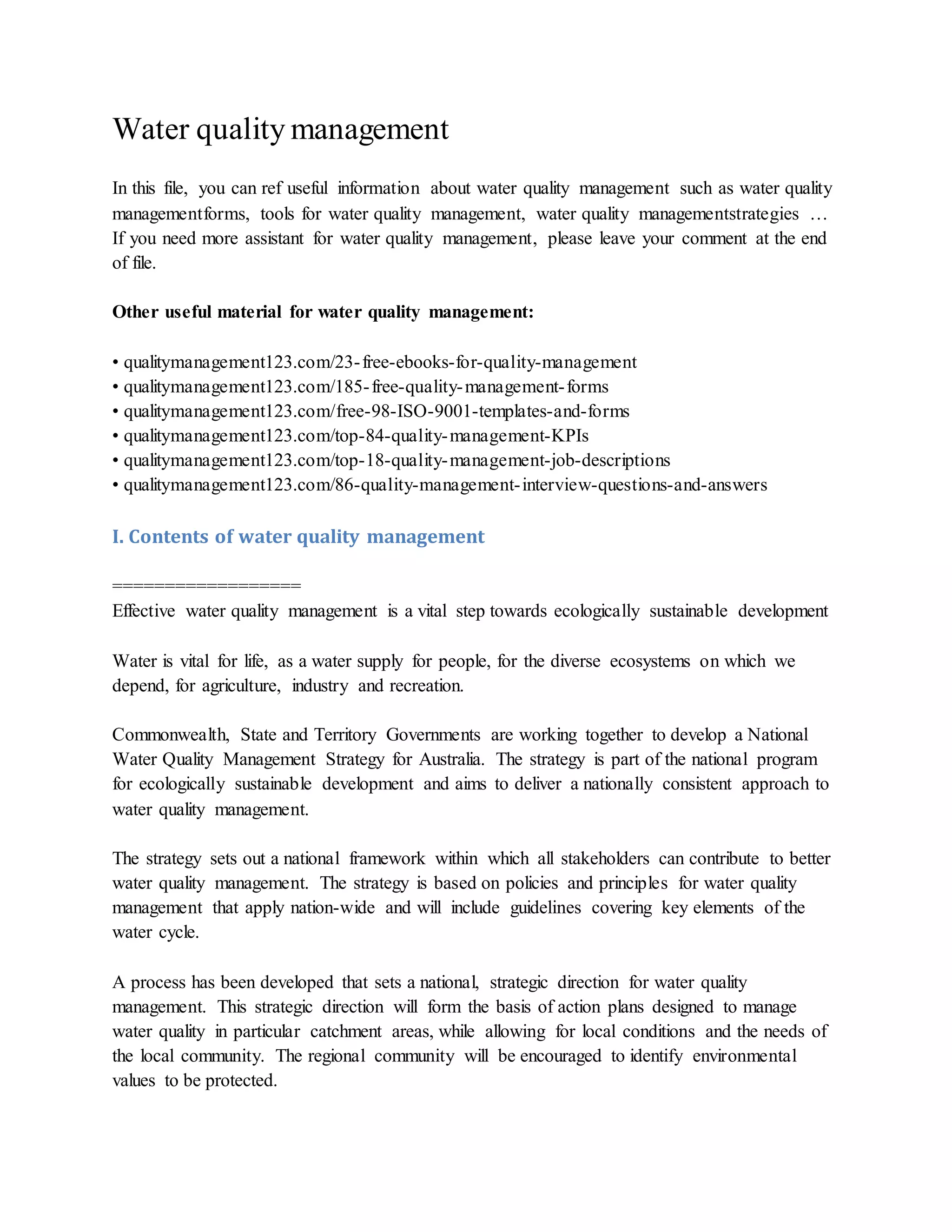 Water quality management | DOCX