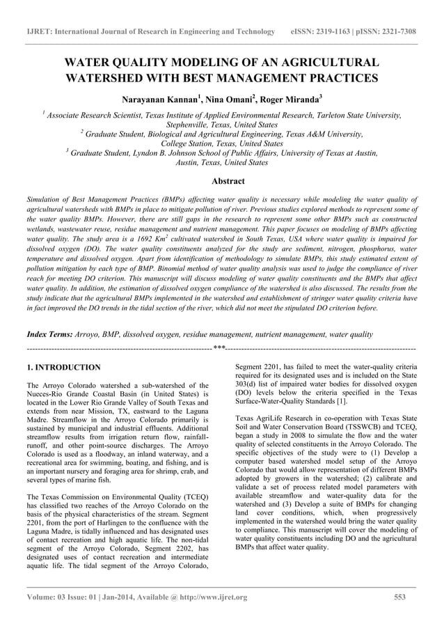 Water quality modeling of an agricultural watershed with best ...