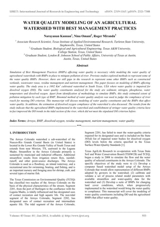Water quality modeling of an agricultural watershed with best ...