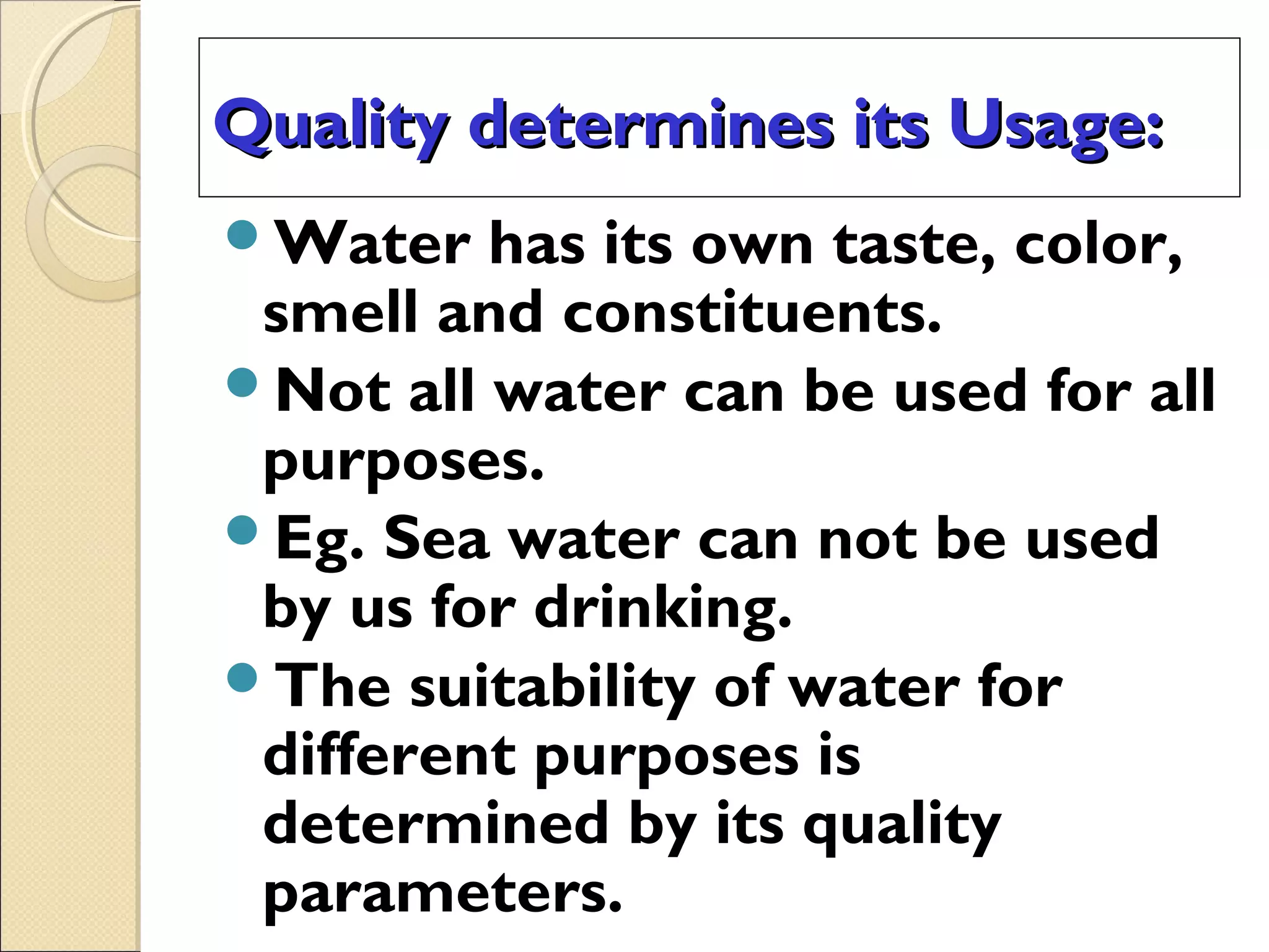 Water quality parameters | PPT | Chemistry | Science