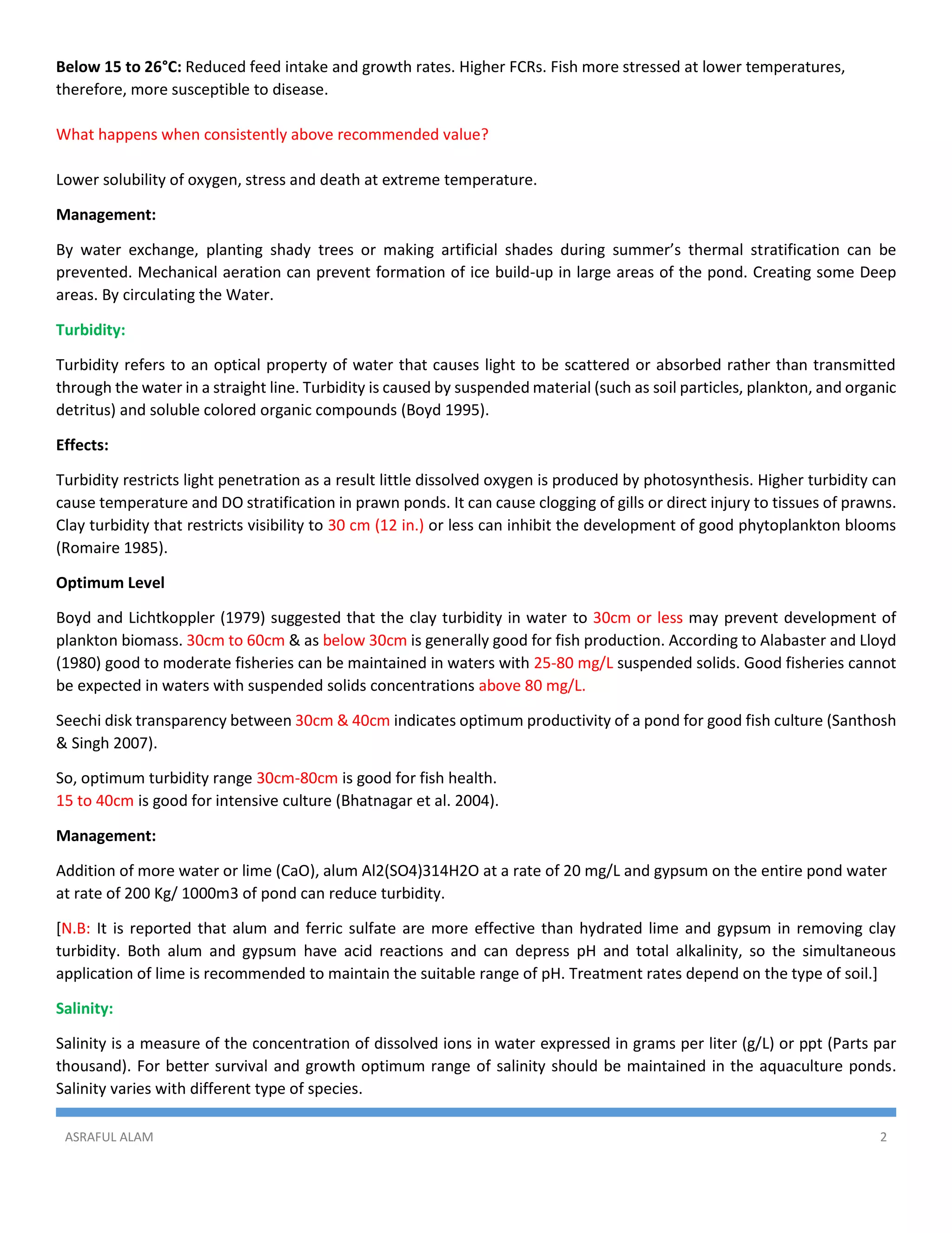 Water quality requirements & its management in aquaculture by asraful alam | PDF