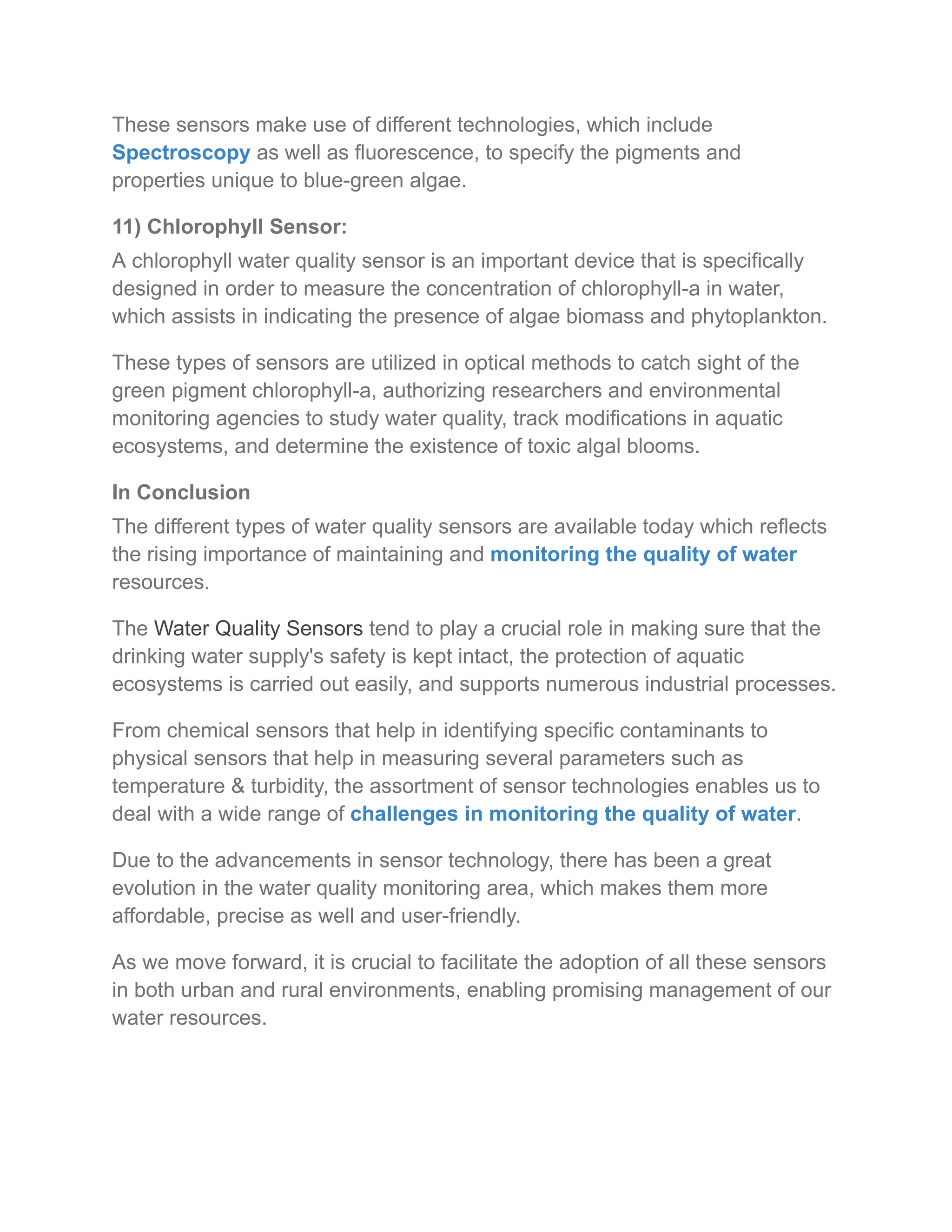 Water Quality Sensors Definition and Different Types of Sensors | PDF