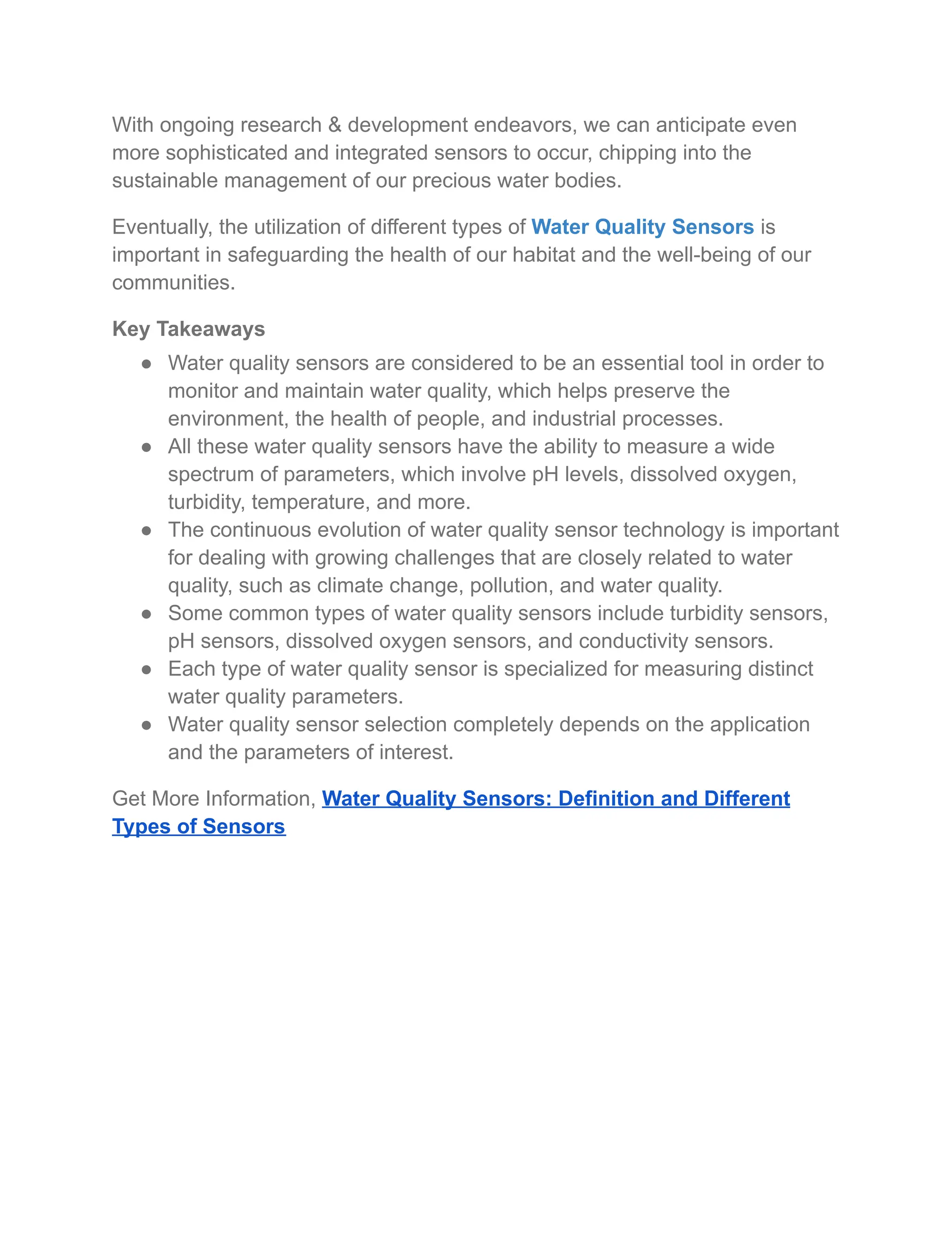 Water Quality Sensors Definition and Different Types of Sensors | PDF