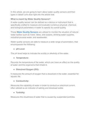 Water Quality Sensors Definition and Different Types of Sensors | PDF