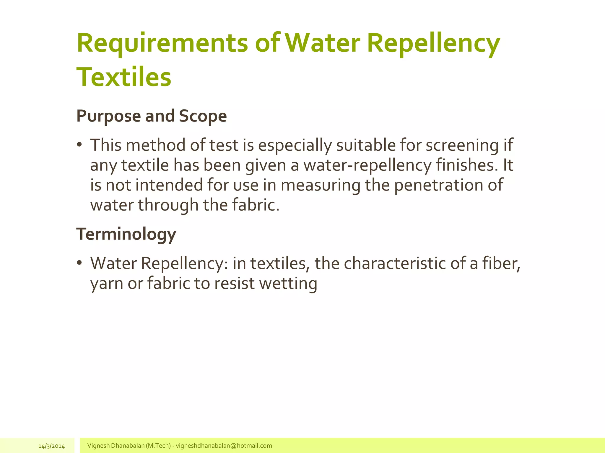 Water repellency & waterproof & repellency test method | PPTX