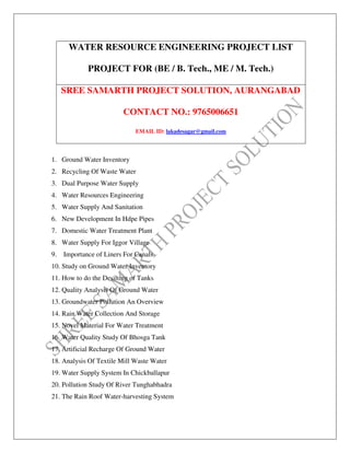 Water resource engineering project list | PDF