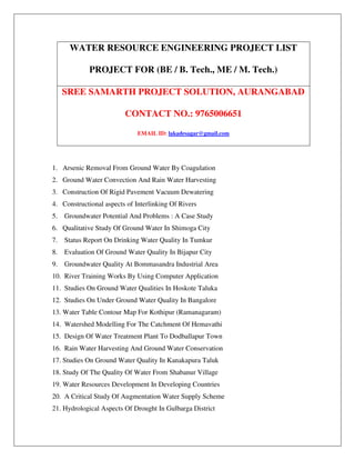 Water resource engineering project list 2 | PDF