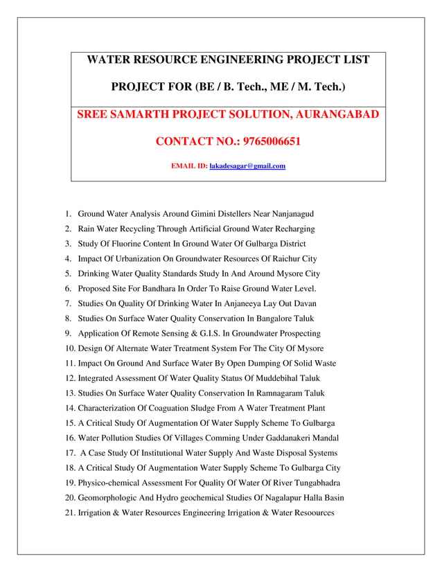 Water resource engineering project list 3 | PDF