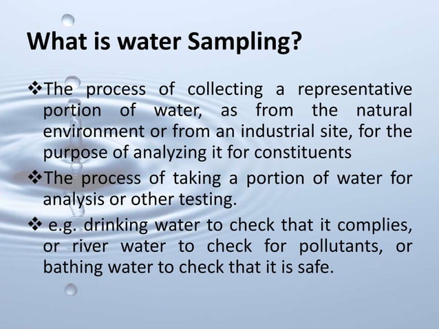Water sampling , procedure, purpose , techniques and equipments | PPTX
