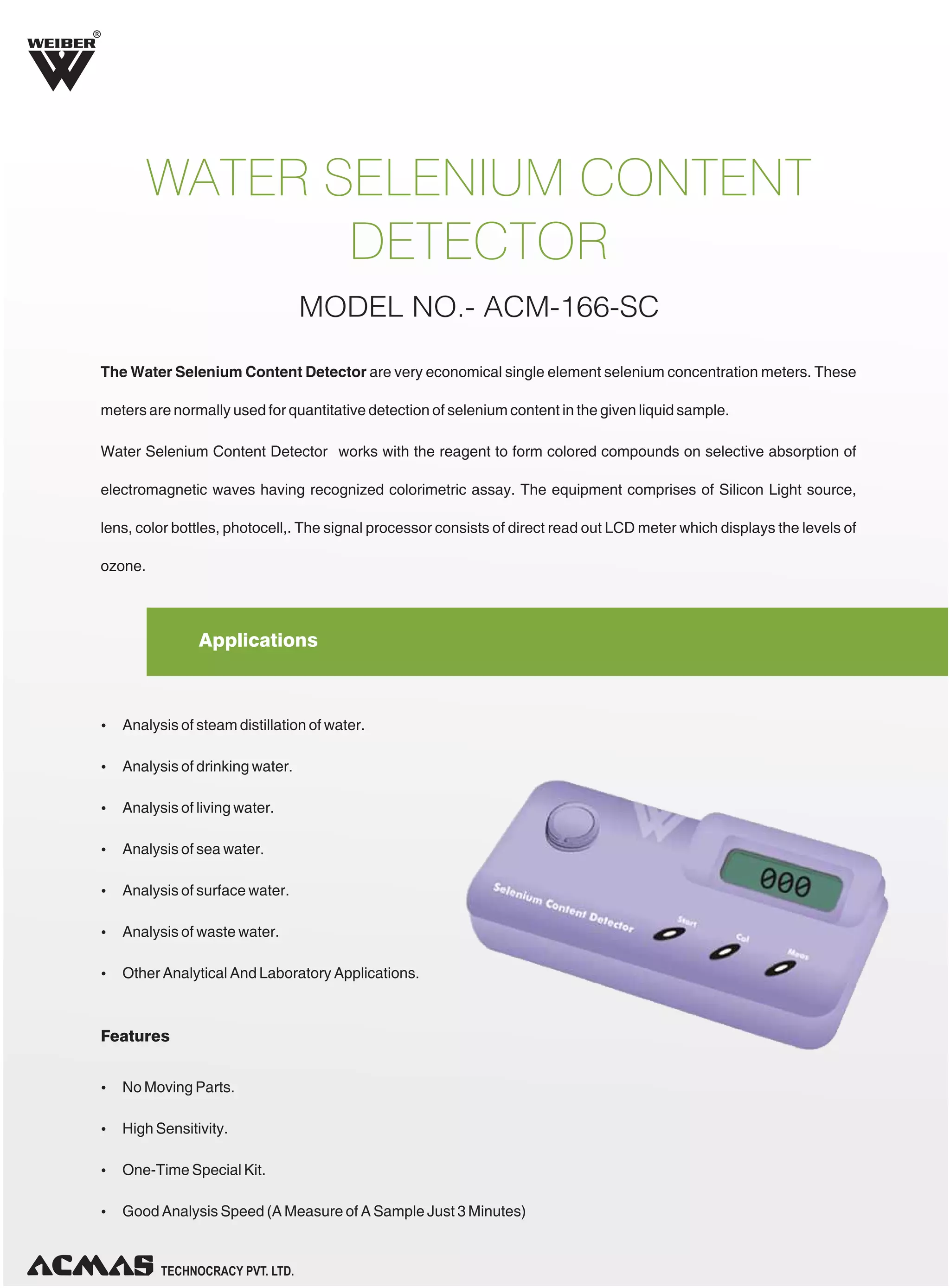 Water Selenium Content Detector by ACMAS Technologies Pvt Ltd. | PDF
