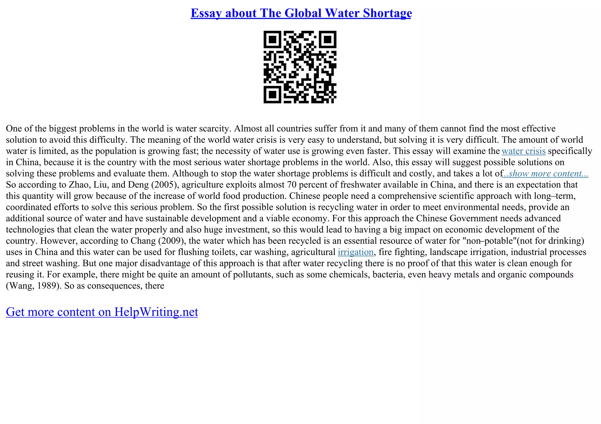 Water Shortage | PDF